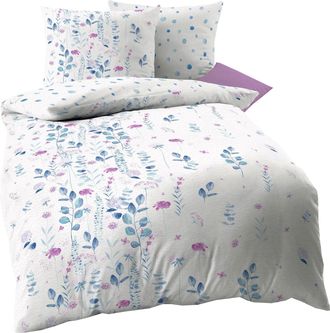 Kaeppel Edel Seersucker 2 TLG. Wende Bettwäsche Eucalyptus Saphir Punkte Blau Weiß Lila, Größe:135x200cm Bettwäsche