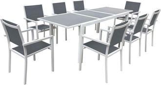 Happy Garden Happy Garden - Salon de jardin firenze extensible en textil&egrave;ne gris 8 places - aluminium blanc