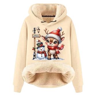 Generic 2026 Printemps Mode No&euml;l Mignon Cerf Imprim&eacute; Femmes Automne et Hiver Velours &Eacute;pais Chaud Cardigan Sweat &agrave; Capuche, beige, 4XL