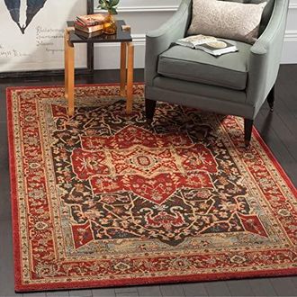 Safavieh Traditionell Teppich für Wohnzimmer, Esszimmer, Schlafzimmer - Mahal Collection, Kurzer Flor, Rot, 91 X 152 cm