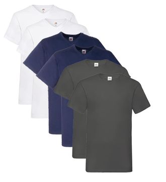 Fruit Of The Loom Herren- V-Neck T-Shirt M L XL XXL 3XL 4XL 5XL Farbsets, 2Navy 2Graphit 2Weiss (6 Pack) + 1 HL Kauf Notizblock, 3XL (6er Pack)