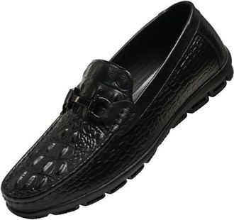 Generic Mocassins d&eacute;contract&eacute;s en cuir v&eacute;ritable imprim&eacute; crocodile pour homme, Noir, 39 2/3 EU