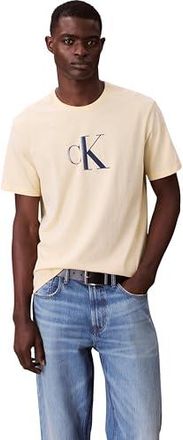 Calvin Klein T-Shirt Manches Courtes Homme Center Monogram Classic en Coton, Jaune (Sunlight), L