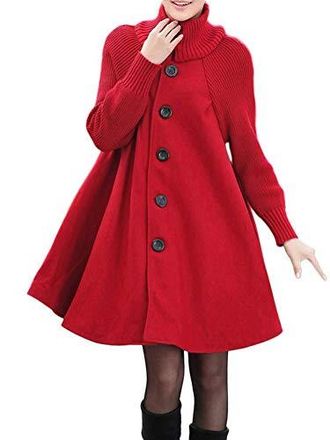 Minetom Manteau Veste Femme Automne Hiver Bouton Blouson à Manches Longues Elégant Chic Oversized Cape Parka Grande Taille Rouge FR 46