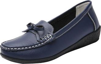 Generic Chaussures à enfiler décontractées et confortables à bout rond en similicuir avec noeud et talon compensé bas pour le travail, le bureau, la marche, n