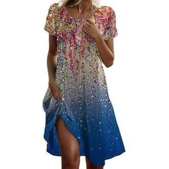 Generic Robes d&eacute;t&eacute; d&eacute;contract&eacute;es &agrave; manches courtes pour femme, robe boh&egrave;me pour femme, imprim&eacute; d&eacute;contract&eacute;, manches courtes, midi, Feux dartifice, 4XL