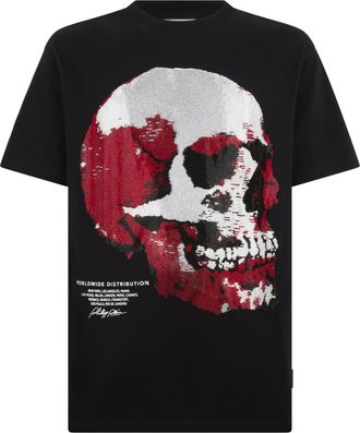 Philipp Plein Round Neck T-Shirt Red Skull Skull