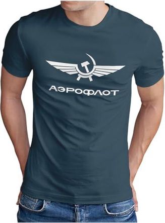 OM3 Aeroflot T-shirt pour homme | Logo rétro Russian Airline Avion USSR Soviet Union | Tailles S à 4XL, denim, M