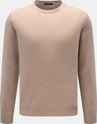 04651/ Herren - Cashmere Rundhalspullover Crew beige meliert