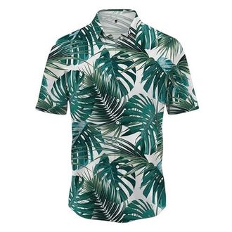 Keephen Feuilles Impression 3D Boutonn&eacute;e Chemise pour Femmes Hommes Nouveaut&eacute; Hawaiian Chemises Manches Courtes Plage Aloha Chemise