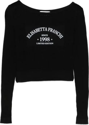 Elisabetta Franchi Femme, Pulls, Noir, Taille: 44 FR Top en maille avec logo imprim&eacute;