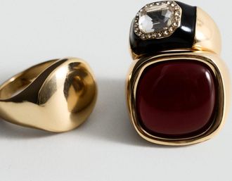 Mango Lot 3 bagues combin&eacute;es or - Femme - M - MANGO