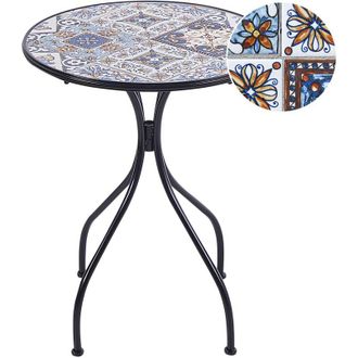 Beliani Table de Balcon Vintage en M&eacute;tal Ext&eacute;rieur Plateau en Mosa&iuml;que Cadre en Fer Noir Civita