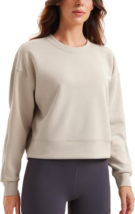 CRZ YOGA Damen SoftAura Oversized Sweatshirt Langarm Shirt Basic Workout L&auml;ssig Rundhalsausschnitt Pullover Mojave-Braun 40
