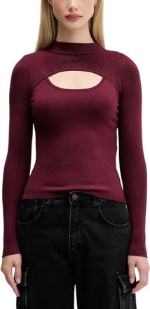 Karl Lagerfeld Cut Out Mock Neck Sweater, Zinfandel, L