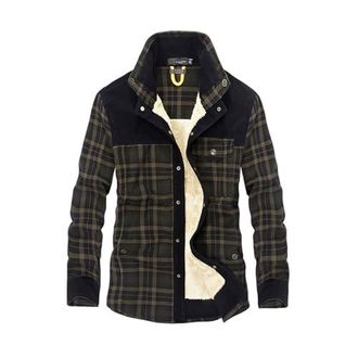 Generic Surchemise en Flanelle for Homme, doubl&eacute;e Polaire, &agrave; Carreaux, Manches Longues, boutonn&eacute;e, id&eacute;ale for lautomne et lhiver, Chaude et d&eacute;contract&eacute;e(Black