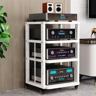 Generic 3/4-stufiger HiFi Rack Mit R&auml;dern, Audio-Video-Medienst&auml;nder, Audio-Regal, Plattenspieler Tisch Mit Verstellbaren Ablage, F&uuml;r Wohnzimmer Schlafzimmer 