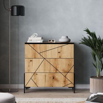 Vicco Commode avec tiroirs Hatto, Ch&ecirc;ne, 78x76.8cm avec 3 tiroirs, Vicco