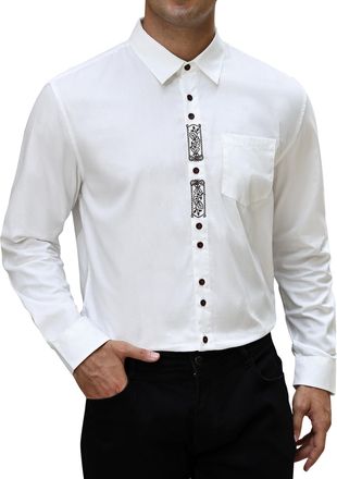 Coofandy Trachten Hemden Herren Baumwolle Oktoberfest Hemd Slim Fit Langarm elegant Bayrisches Freizeithemd Wei&szlig; XXL