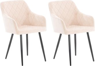 Clp 2er Set Esszimmerstuhl Shila I Bezug Stoff Oder Samt I Polsterstuhl mit Armlehnen, Farbe:beige, Material:Samt