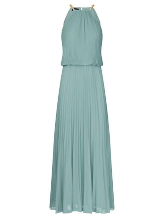 Apart Fashion Damen Plissee-Maxikleid, Neckholder-Abendkleid, Elegantes Hochzeitsgastkleid, Silberne Kettentr&auml;ger, Chiffonkleid, &auml;rmelloses Partyoutfit, flie&szlig;endes 