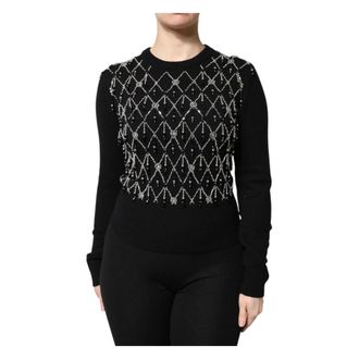 Dolce & Gabbana Schwarzes Kaschmir Kristallverziertes Top - - Knitwear - Damen - Schwarzk - 2XS