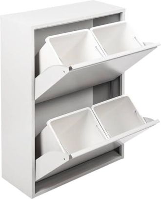 Dmora Poubelle peu encombrante pour diff&eacute;renci&eacute;e avec quatre seaux, couleur blanche, Dimensions 60 x 92 x 25 cm