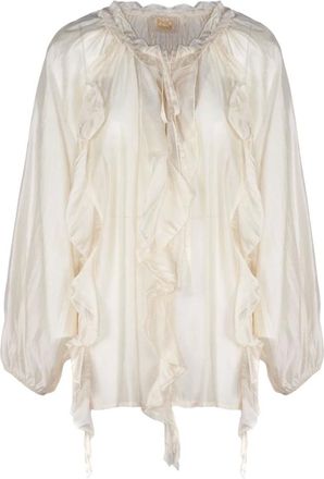 PHO Firenze Femme, Blouses et Chemises, Beige, Taille: 38 FR Blouse &agrave; Volants et Fronces