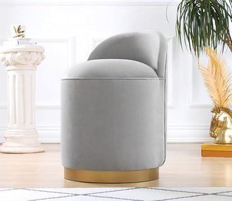Atelier Del Sofa Elegant Light Grey Pouffe, 50 cm Height, 45 cm Depth | 100% Velvet, 35 DNS Orthopedic Sponge, Wooden Legs, 160 kg Capacity | Baroque & Bohemian Style