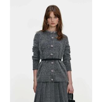 Self Portrait Femme, Pulls, Gris, Taille: 40 FR Crystal Trim Cardigan