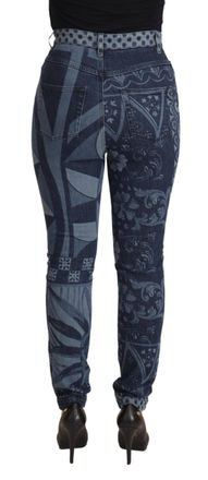 Dolce & Gabbana Womens Blue Floral High Waist Skinny Denim Jeans Cotton Elastane Clothing