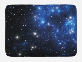 Ambesonne Konstellation Badematte, Weltraum Sterne, Astronomie, Galaxiegeheimnis, Pl&uuml;sch, Badezimmerteppich mit rutschfester Unterseite, 73,7 x 44,5 cm, Blau / 