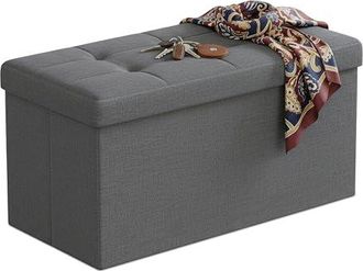 Relaxdays Sitzbank, Stauraum, Stoff, faltbar, gepolstert, Flur, Schlafzimmer, HBT 38 x 76 x 38 cm, Sitztruhe, dunkelgrau