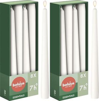 Bolsius Bolsius Glatte Spitzkerzen - Wei&szlig; - Set 8 St&uuml;ck im Karton - Dekorative Haushaltkerzen - Brenndauer 7 Stunden - Unparf&uuml;mierte - Nat&uuml;rliches Pflanzenwac