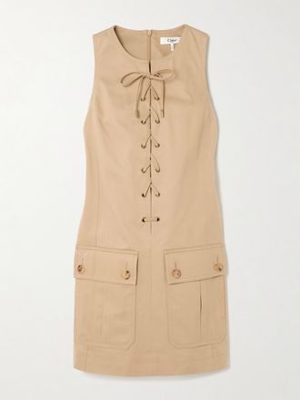 Chlo&eacute; Mini-robe En Coton &Agrave; Lacets - Marron