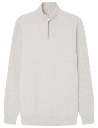 Springfield Herren Structured Jumper with Zipped Collar Polo-Pullover, Light_Grey/Silver, S