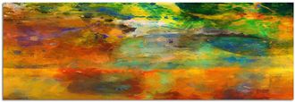Paul Sinus Art Panoramabild auf Leinwand und Keilrahmen 150x50cm Hintergrund abstrakt grün blau orange rot