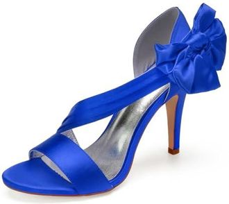 Generic Chaussures Femme Mariage Satin Talons Hauts Femmes Stiletto Bout Ouvert Sandales Mariée Dress Fête Talons 10.5Cm,Bleu,36 EU