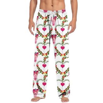 Generic Pantalon de pyjama long confortable pour homme sur le th&egrave;me de la Saint-Valentin avec poche motif coeur cordon de serrage taille &eacute;lastique, rouge briq