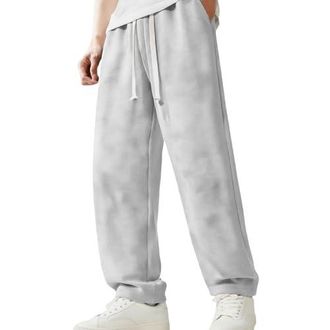 Generic Pantalon en daim pour homme - Pantalon de surv&ecirc;tement ample en similicuir - Pantalon d&eacute;contract&eacute; &agrave; bas ouvert - Pantalon droit &agrave; jambe large - Pantalo