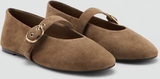 Mango Ballerines cuir bride &agrave; boucle sable - Femme - 35 - MANGO