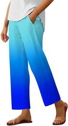 Generic Robe boh&egrave;me d&eacute;contract&eacute;e pour femme - Imprim&eacute; floral - Pantalon en lin &agrave; rayures - Taille &eacute;lastique - Cordon de serrage - Pour l&eacute;t&eacute;, le printemps, la 