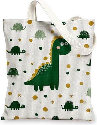 Generic Sacs fourre-tout en toile à motif dinosaure, sacs dépicerie réutilisables, légers et lavables avec bandoulière - Sacs en toile pour lextérieur, voyage