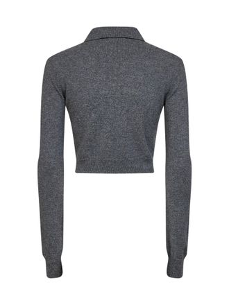 MUGLER Cashmere Cropped Polo Shirt - Gray
