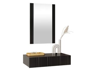 Mirjan24 Schminktisch Intori, Kosmetiktisch mit Schublade und Spiegel, gefr&auml;ste Fronten Make-up, Frisiertisch, H&auml;ngeschrank (Schwarz)