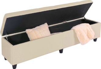 Mendler Bank Sitzbank mit Aufbewahrung Kriens XXL-AM, Kunstleder, 180x45x45cm - Creme