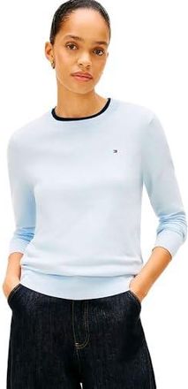 Tommy Hilfiger Pull Femme Jersey Fine avec Col Ras-du-Cou, Bleu (Breezy Blue), XL