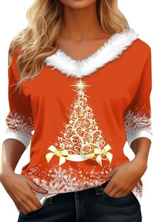 TOMWELL Sweat Noel Femme Sweat Noel Rigolo Chemise Sweatshirt Col en Rond Imprimé Christmas Shirts Manches Longues Haut Automne Casual Pull Cadeaux de Noël A 