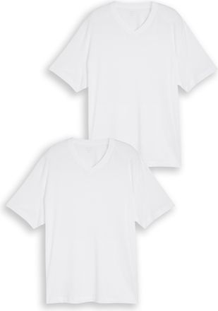 Tom Tailor T-Shirt TOM TAILOR PLUS, Herren, Gr. 4XL, wei&szlig;, Single Jersey, Obermaterial: 100% Baumwolle, unifarben, normal, V-Ausschnitt, Shirts T-Shirt, im 2er P