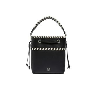 Pinko Pinko, Femme, Sacs, Noir, Taille: ONE Size Petit sac seau en cuir avec d&eacute;tails tress&eacute;s